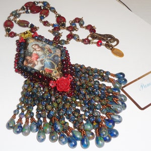 Madonna, Divine Shepherdess, Mary Bead Embroidery Fringe Necklace ...