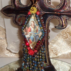 Madonna, Divine Shepherdess, Mary Bead Embroidery Fringe Necklace ...