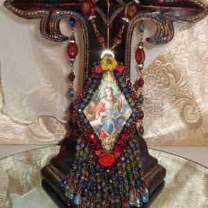 Madonna, Divine Shepherdess, Mary Bead Embroidery Fringe Necklace ...