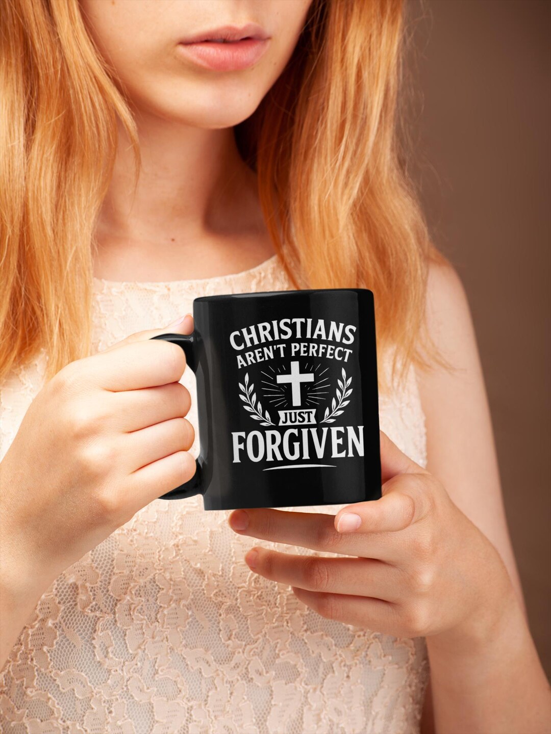 Christians Aren't Perfect Just Forgiven Mug | Black Ceramic Coffee Cup ...