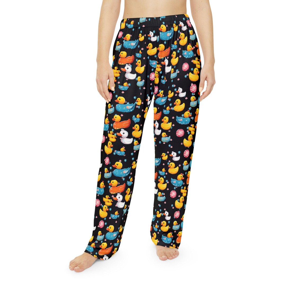 Women's Pajama Pants -rubber Duckies on Black Design, Cute Lounge Wear ...