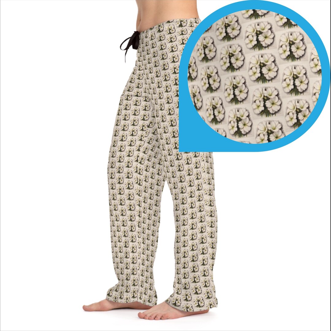 Cozy Women's Pajama Pants With Unique Sketched Flower Print, Relaxing ...