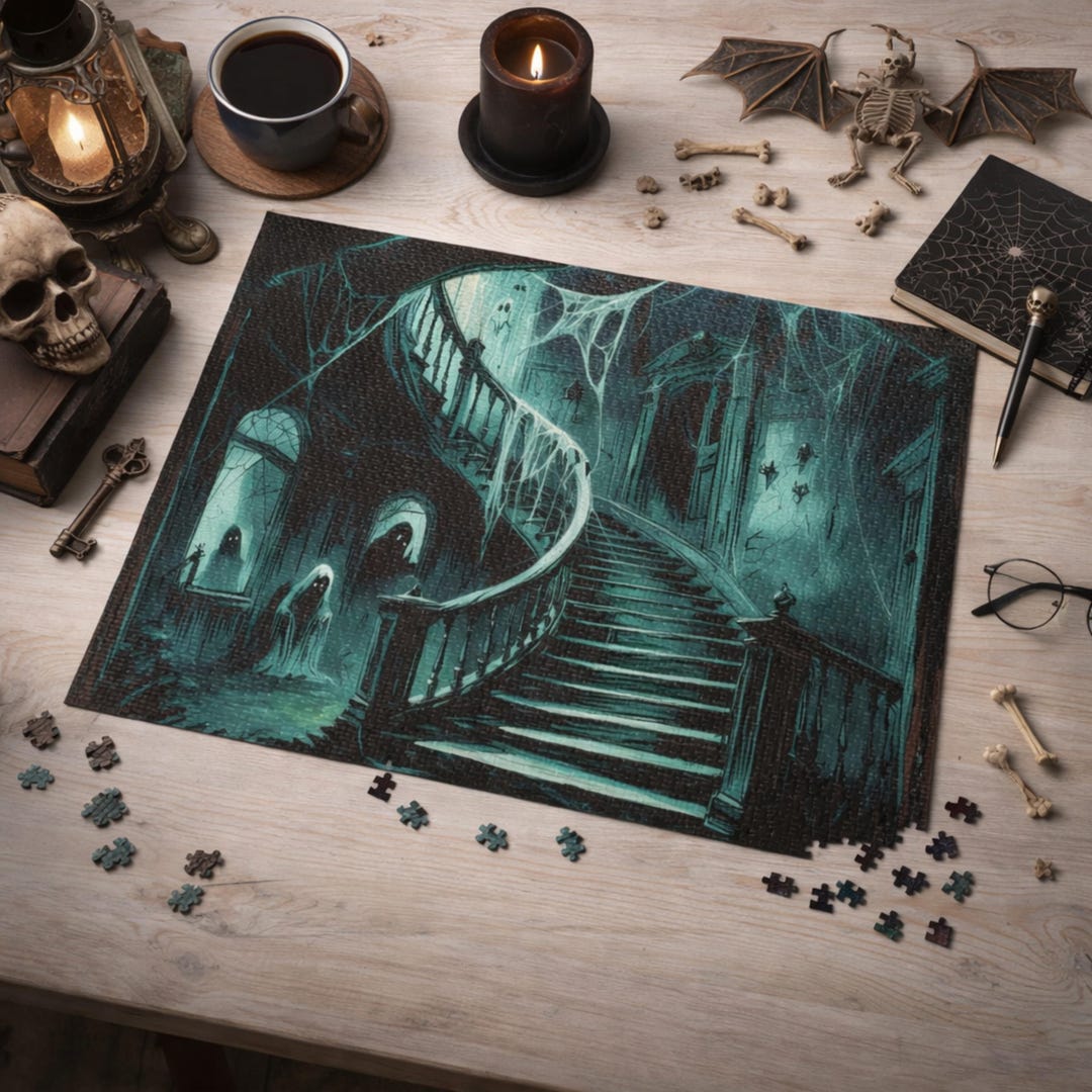 Haunted Staircase Jigsaw Puzzle: Spooky Halloween Family Activity - Etsy