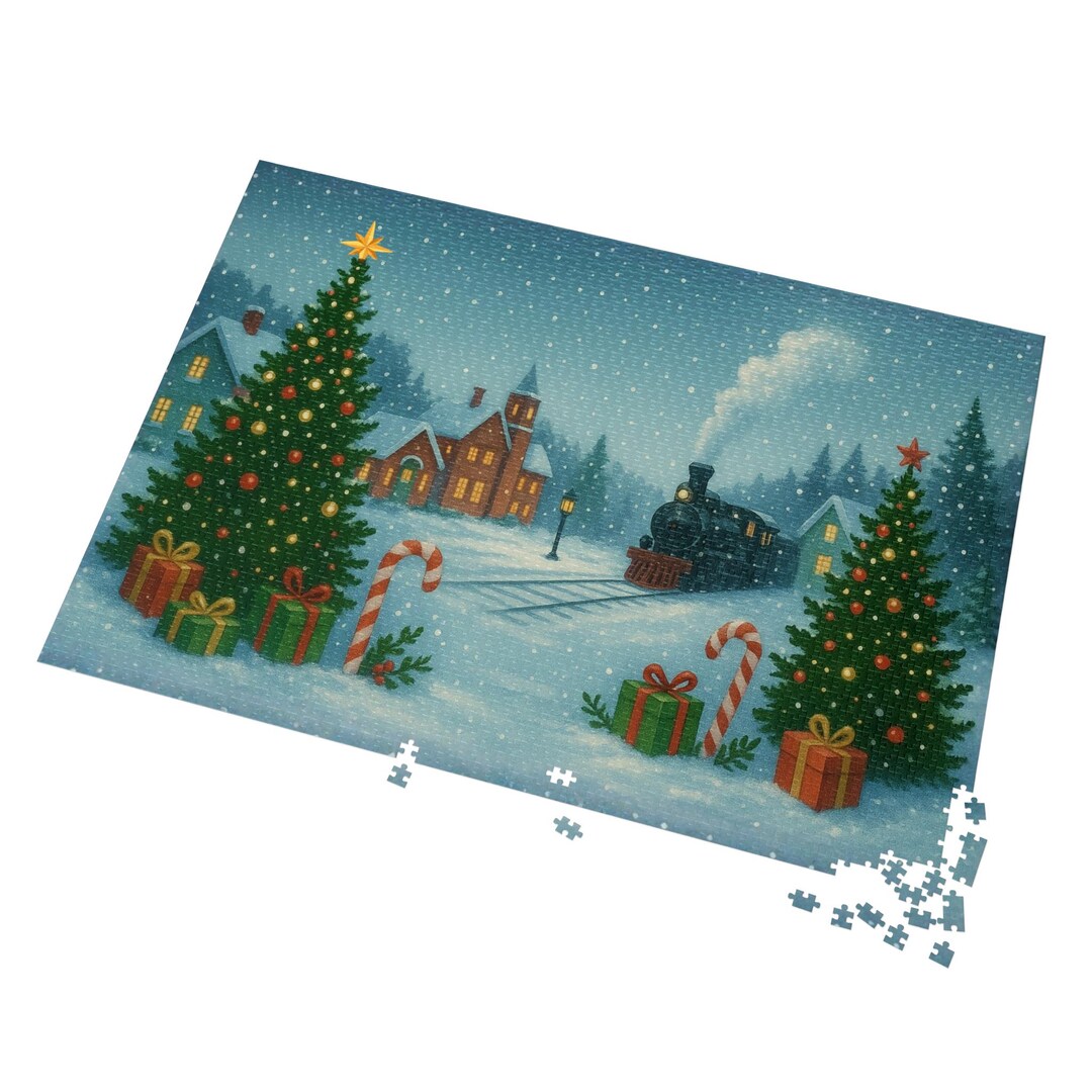 Christmas Train Jigsaw Puzzle With Tin, Holiday Family Activity - Etsy