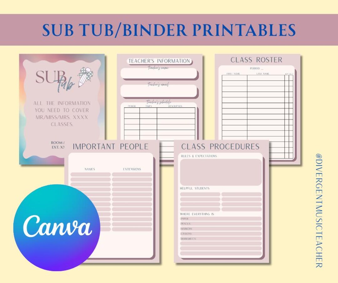SUB TUB/BINDER Printables/template for All Educators - Etsy