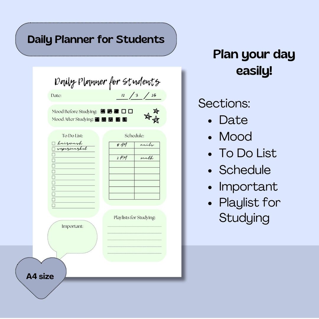 Plannere Printable Student Daily Planner | Editable Academic Study ...