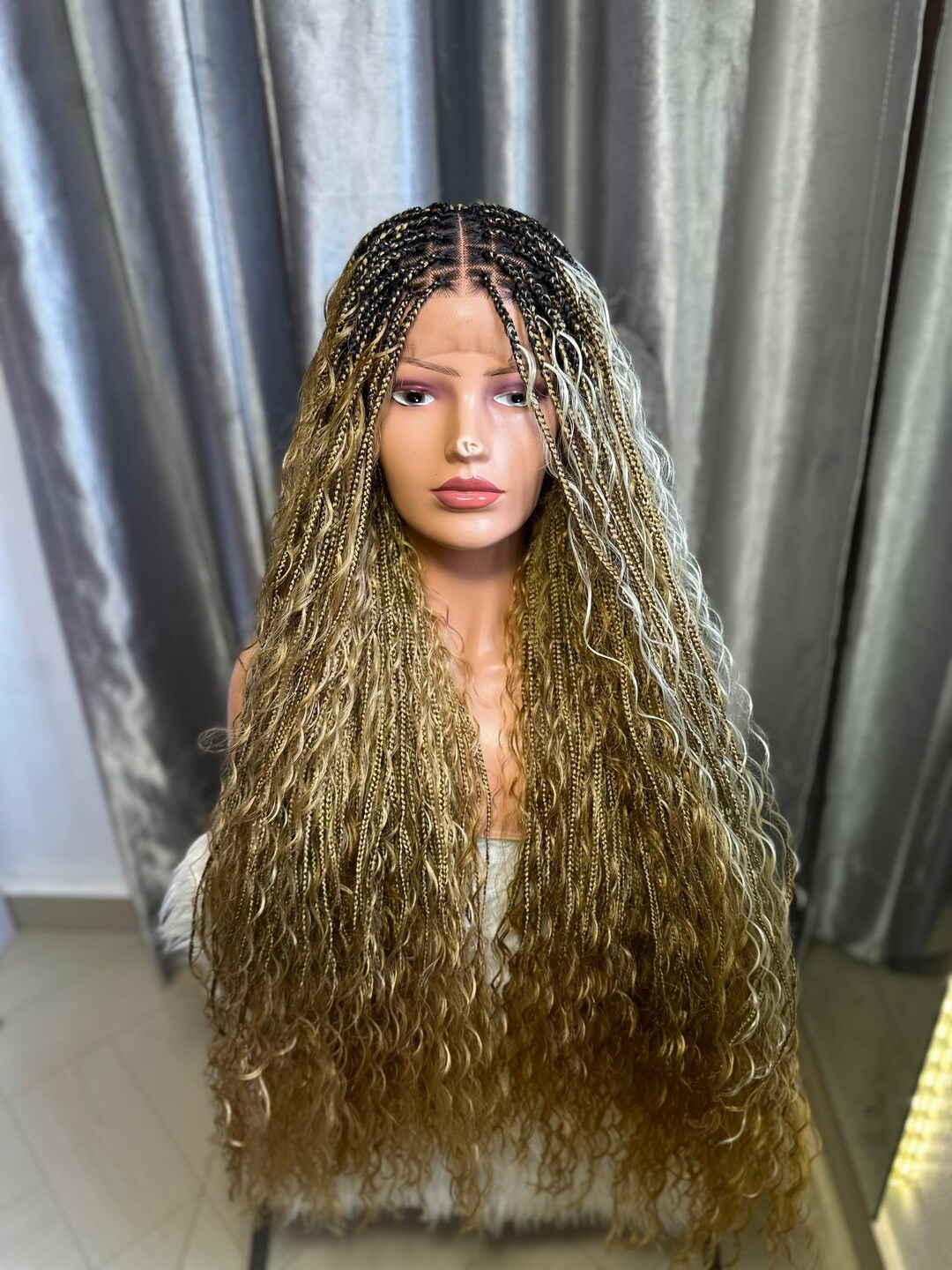 36 Inch Gold With Blonde Highlightsknotless Boho Goddess Braided Wig ...