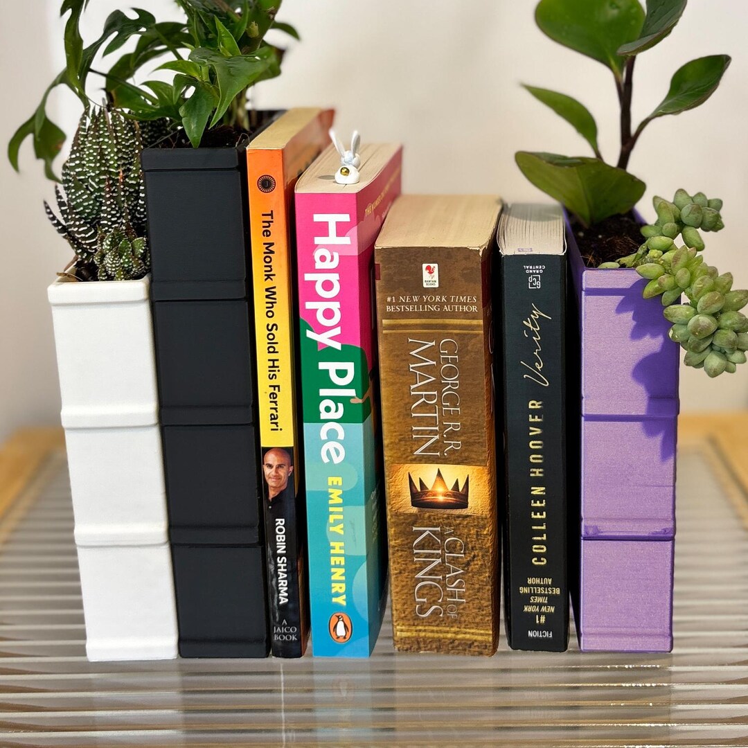 Bookend With Flowerpot in Book Look, Bookend Plant Pot for Bookshelf ...