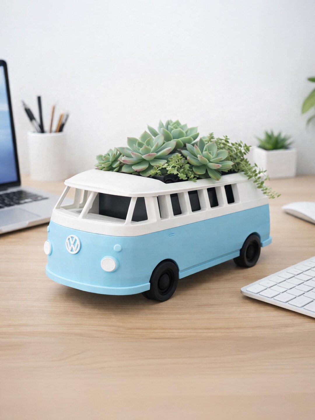 VW Bulli Flower Pot, 3D Printed Decoration, Van as a Planter for ...