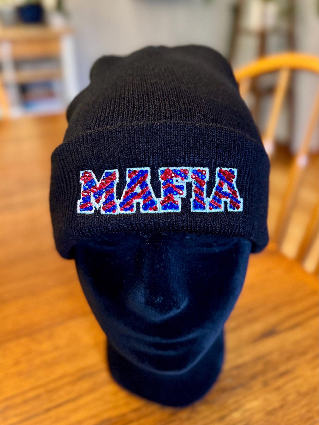 Bedazzled Buffalo Bills Mafia Zubaz Rhinestone Bling Winter Hat Beanie ...
