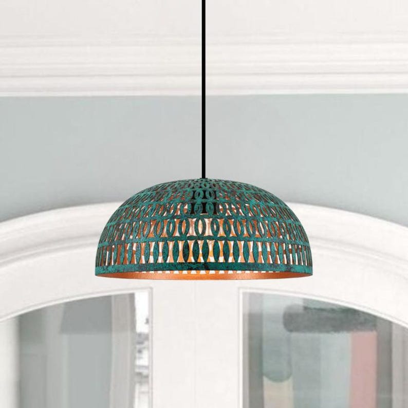 Green Patina Copper Dome Pendant Light, Rustic Farmhouse Lighting - Etsy