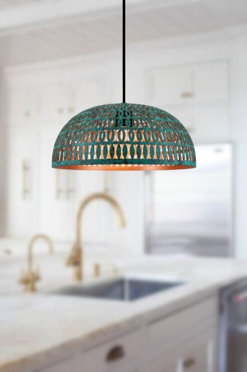 Green Patina Copper Dome Pendant Light, Rustic Farmhouse Lighting - Etsy