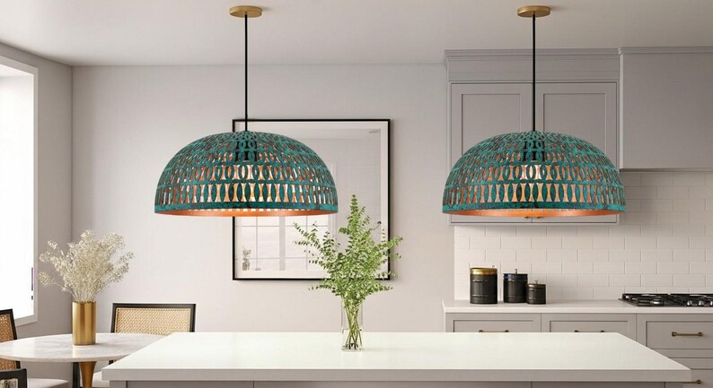 Green Patina Copper Dome Pendant Light, Rustic Farmhouse Lighting - Etsy
