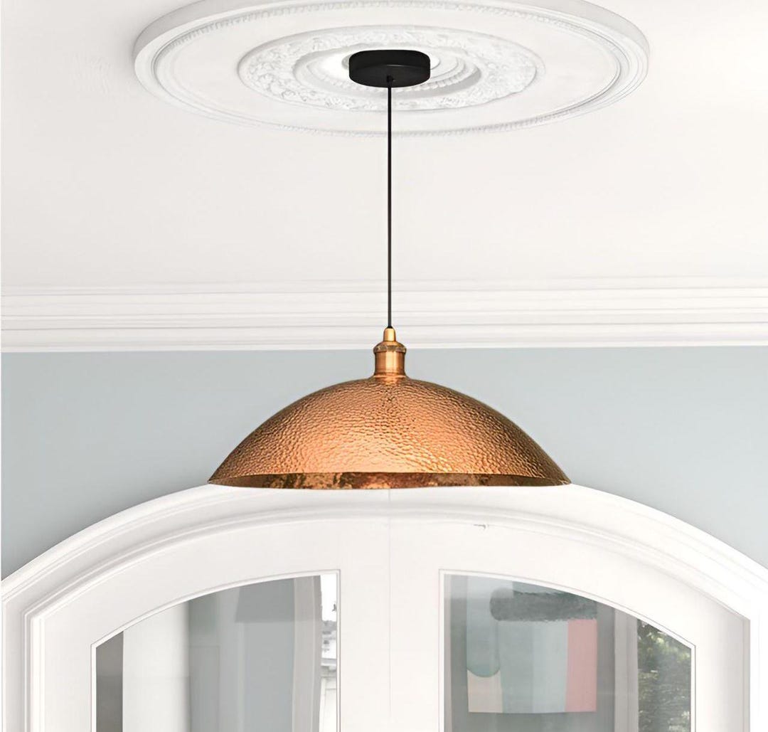 Hammered Solid Copper Dome Pendant Light -oxidized Copper Ceiling Light ...