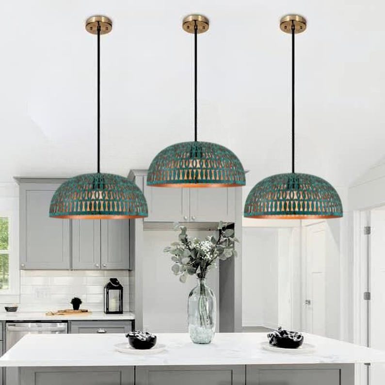 Green Patina Copper Dome Pendant Light, Rustic Farmhouse Lighting - Etsy