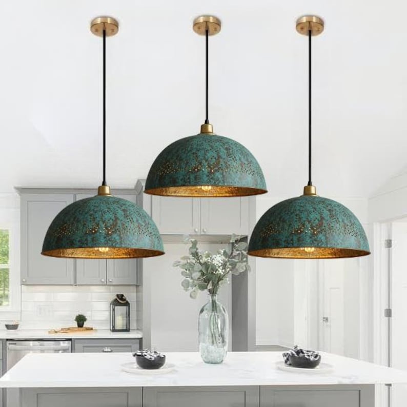 Handmade Brass Dome Pendant Light ,brass Green Patina Light ,rustic Farmhouse Lighting ...