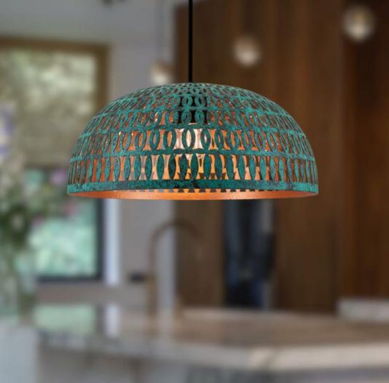 Green Patina Copper Dome Pendant Light, Rustic Farmhouse Lighting - Etsy