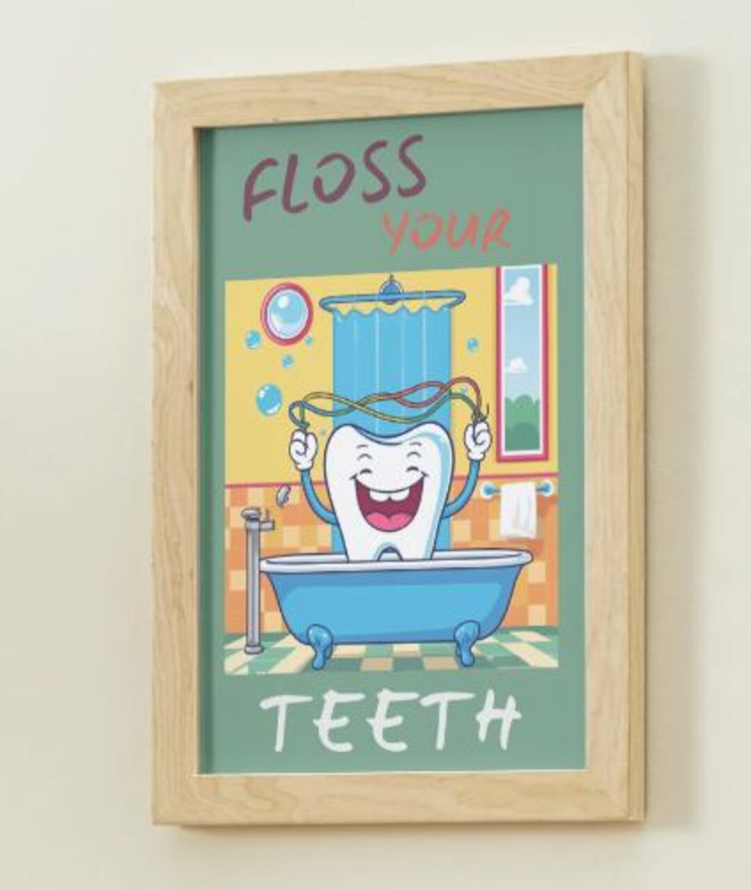 FLOSS YOUR TEETH Art Print, Waiting Room Poster, Cute Bathroom Poster ...