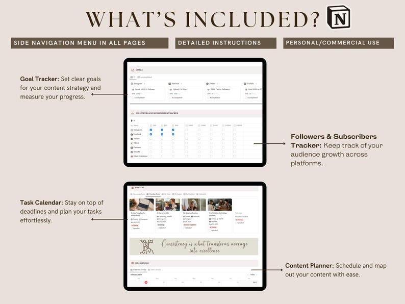 Notion Content Planner Template, Social Media Task Calendar (PLR ...