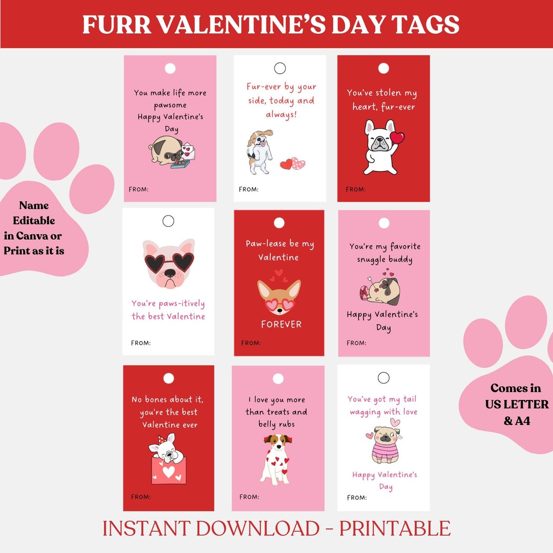 Dog Valentines Day Tags Editable Valentines Day Hang Tag Friends ...