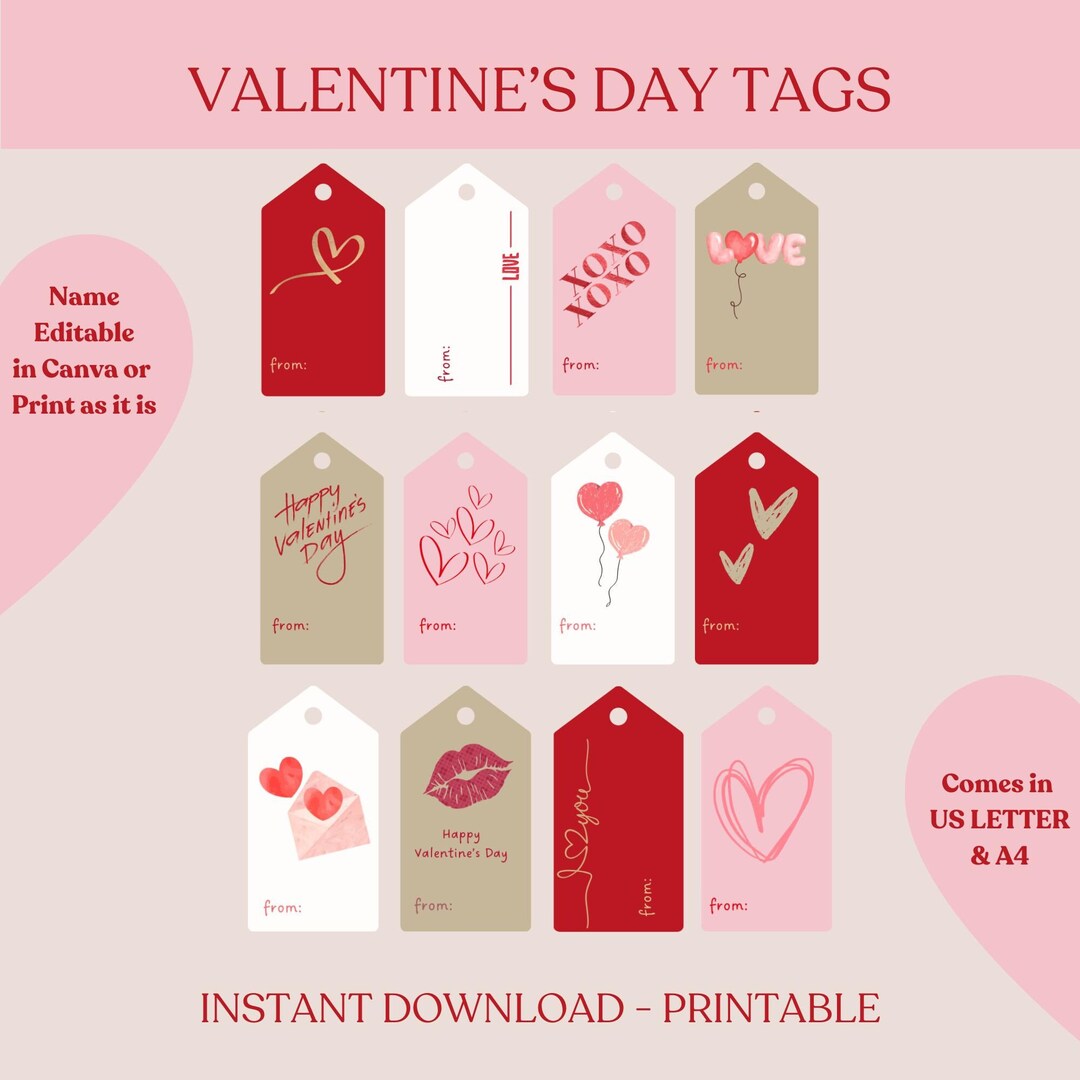 Valentines Day Tags Editable Valentines Day Hang Tag Girls Valentine ...
