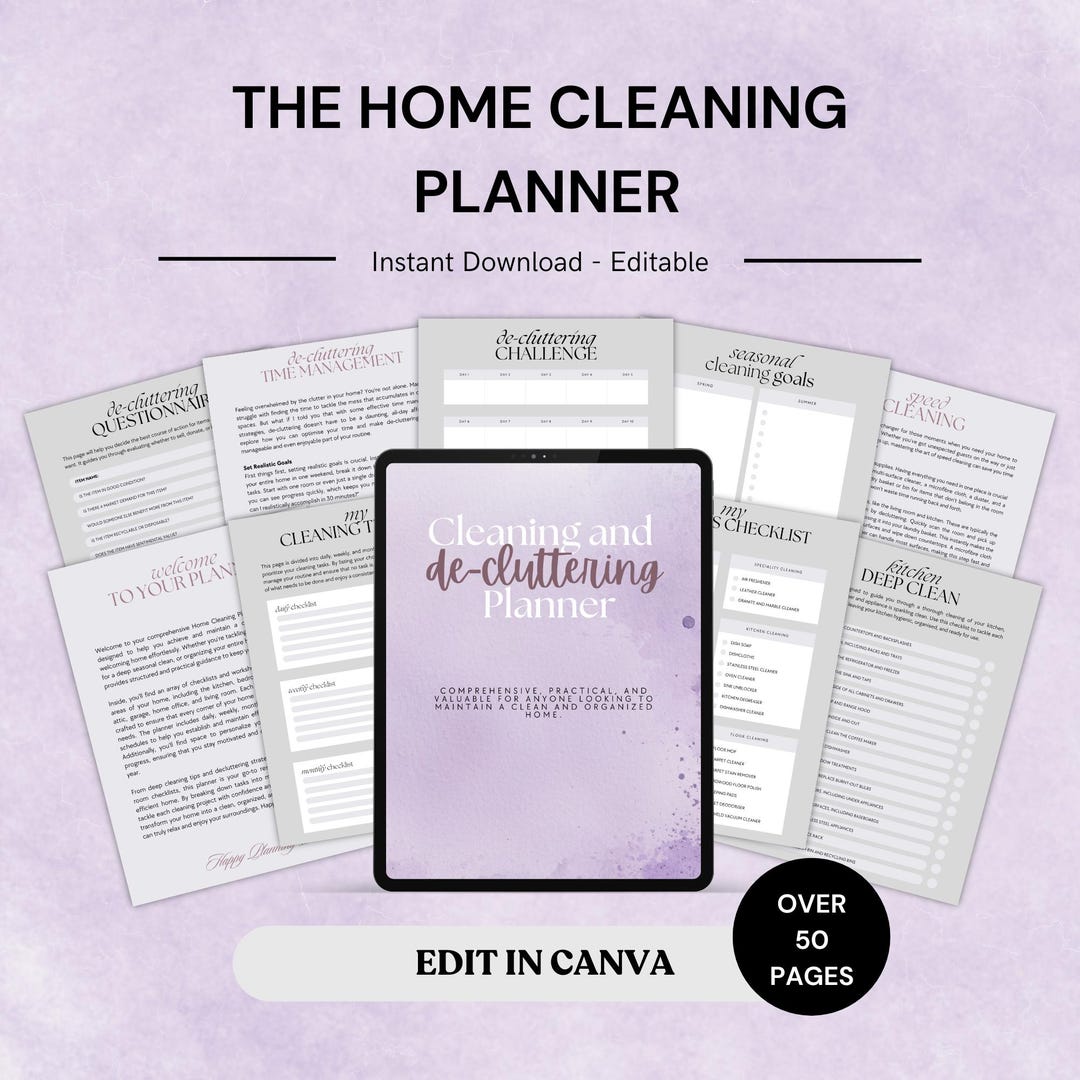 Cleaning Planner Editable Canva Template Home Cleaning Checklist Declutter Guide Deep Cleaning ...
