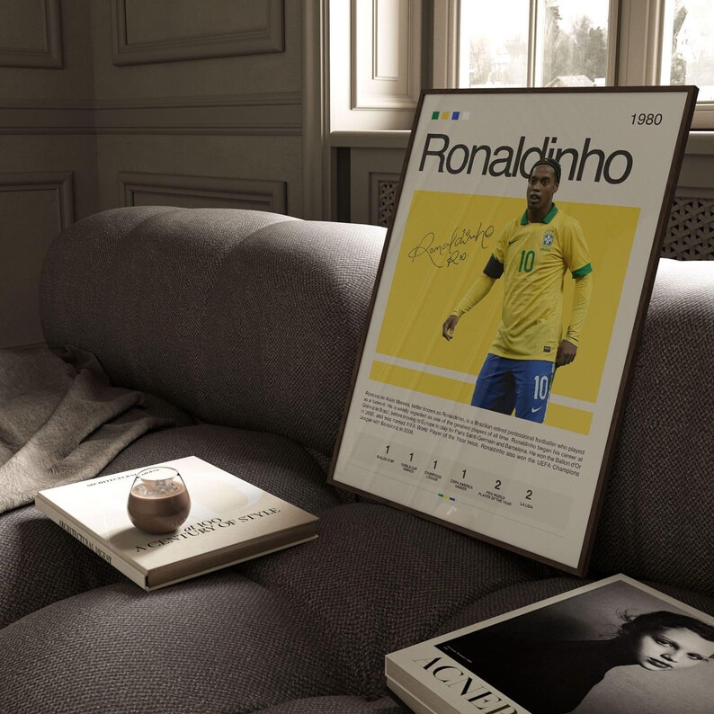 Ronaldinho Poster, Brazil Football Poster, Soccer Gifts, Sports Poster ...
