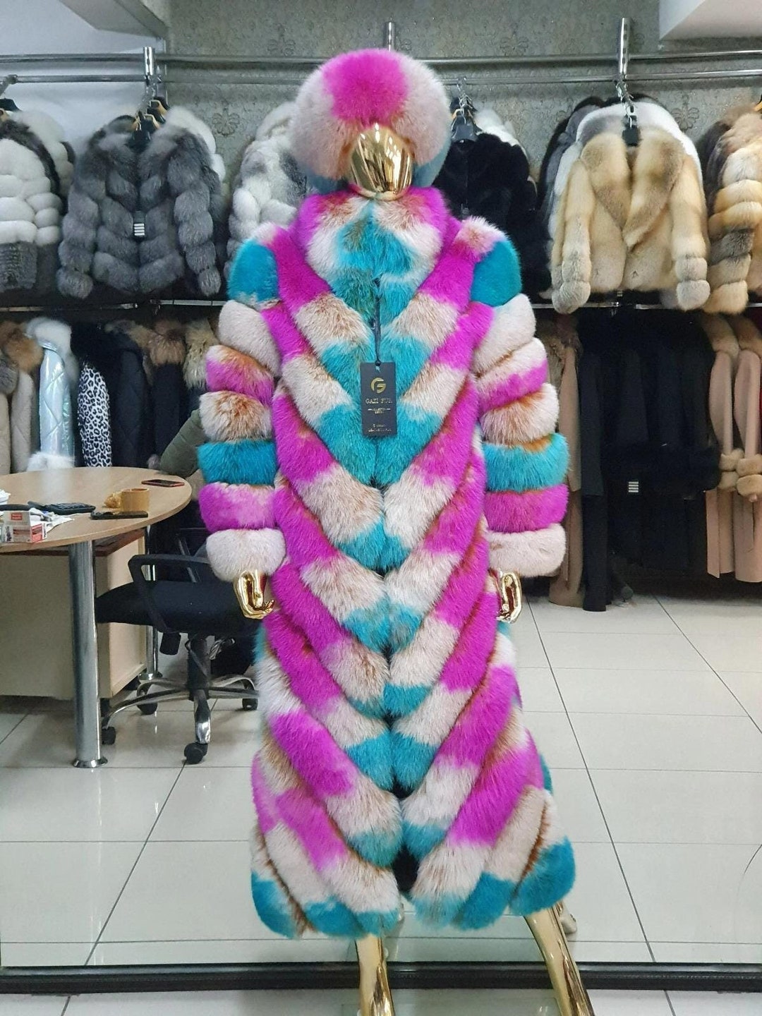 Mixed Color Fox Fur Transformer Coat: Genuine Leather Jacket - Etsy