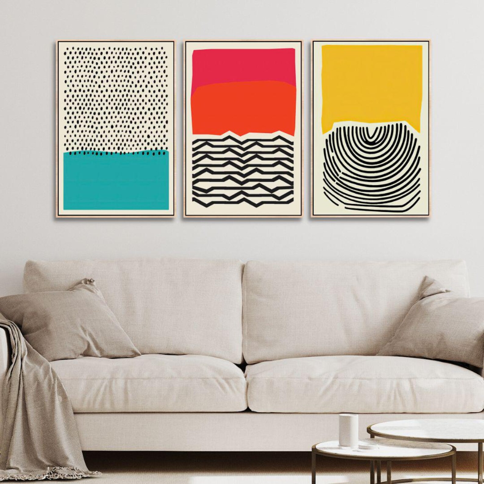 Abstract Geometric Gallery Wall Art Set: Retro Canvas Prints - Etsy