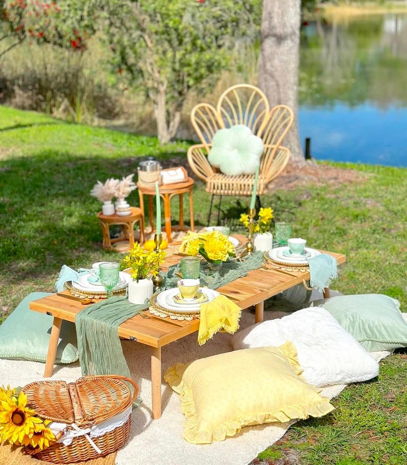 Handmade Wooden Boho Table, Patio Picnic Table, Foldable Table ...