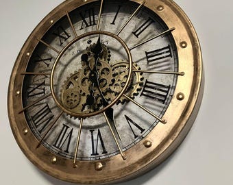 Oversized 24" Metal Wall Clock: Triple Circle Design, Antique Gold ...