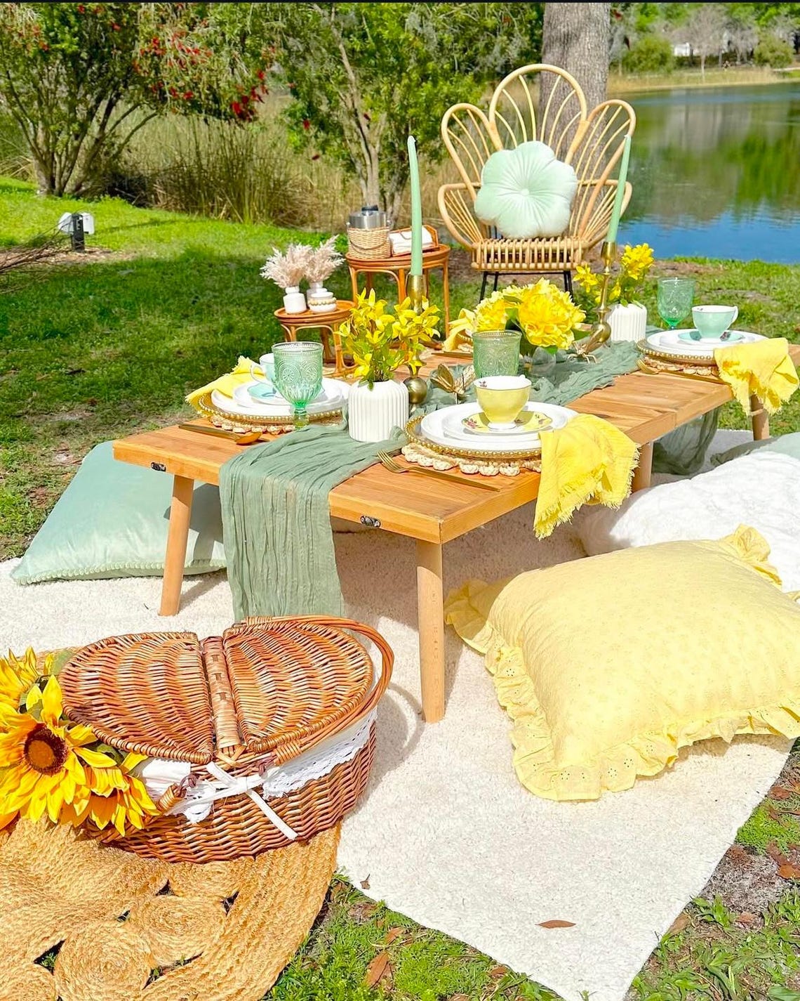 Handmade Wooden Boho Table, Patio Picnic Table, Foldable Table ...
