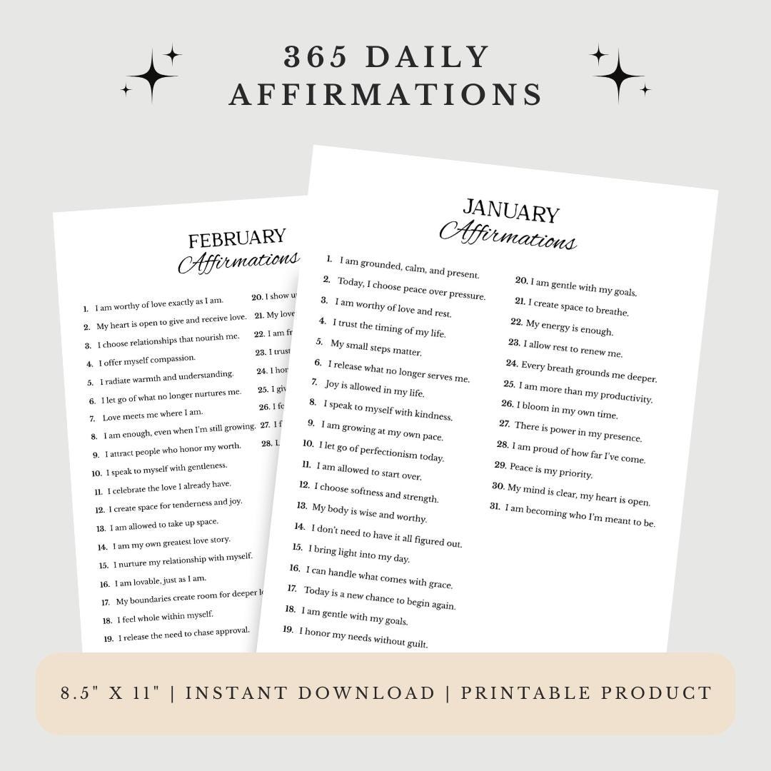 365 Daily Affirmations Bundle, Printable, Healing, Journal, Minimalist ...