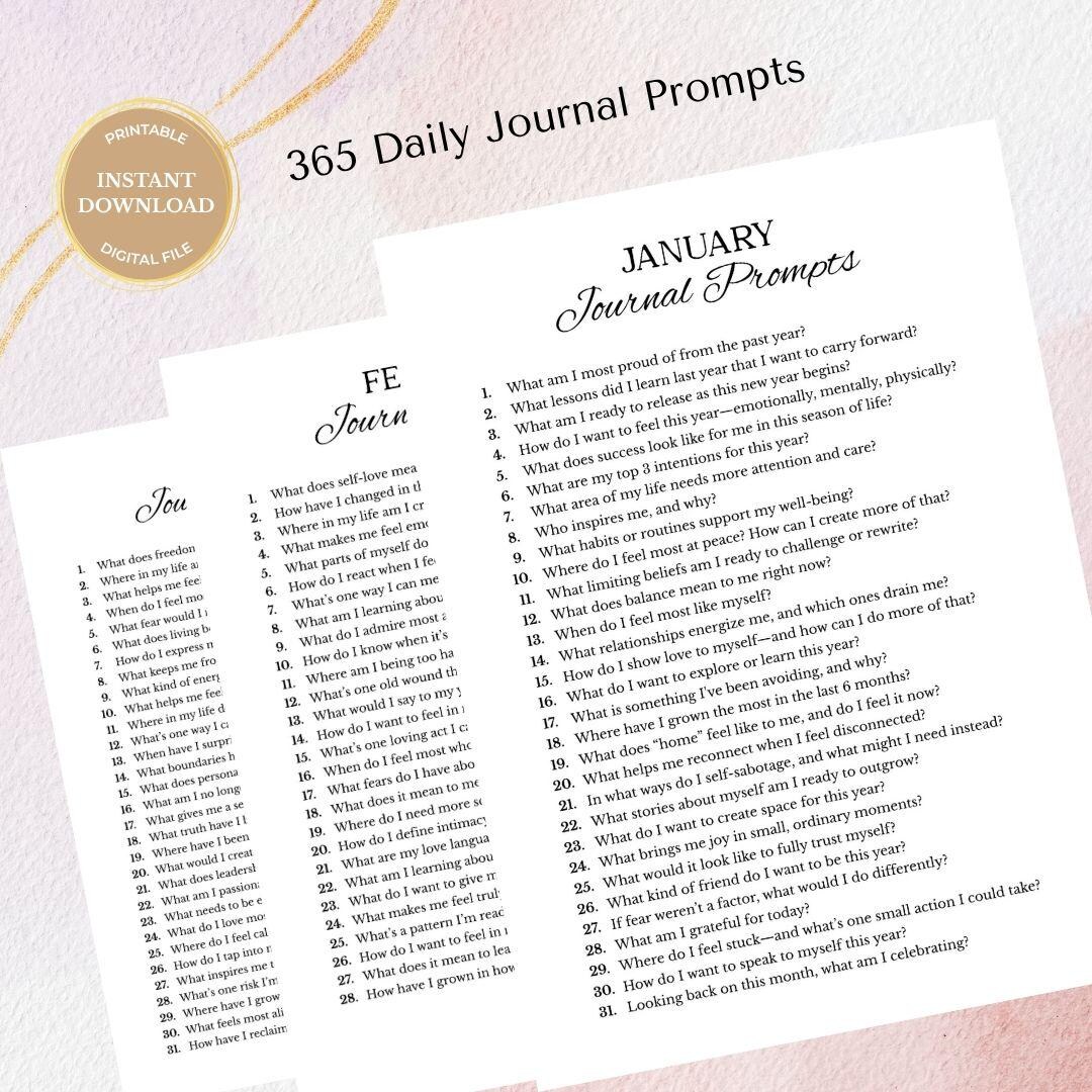 365 Daily Journal Prompts: Printable Minimalist Self-care Guide for ...
