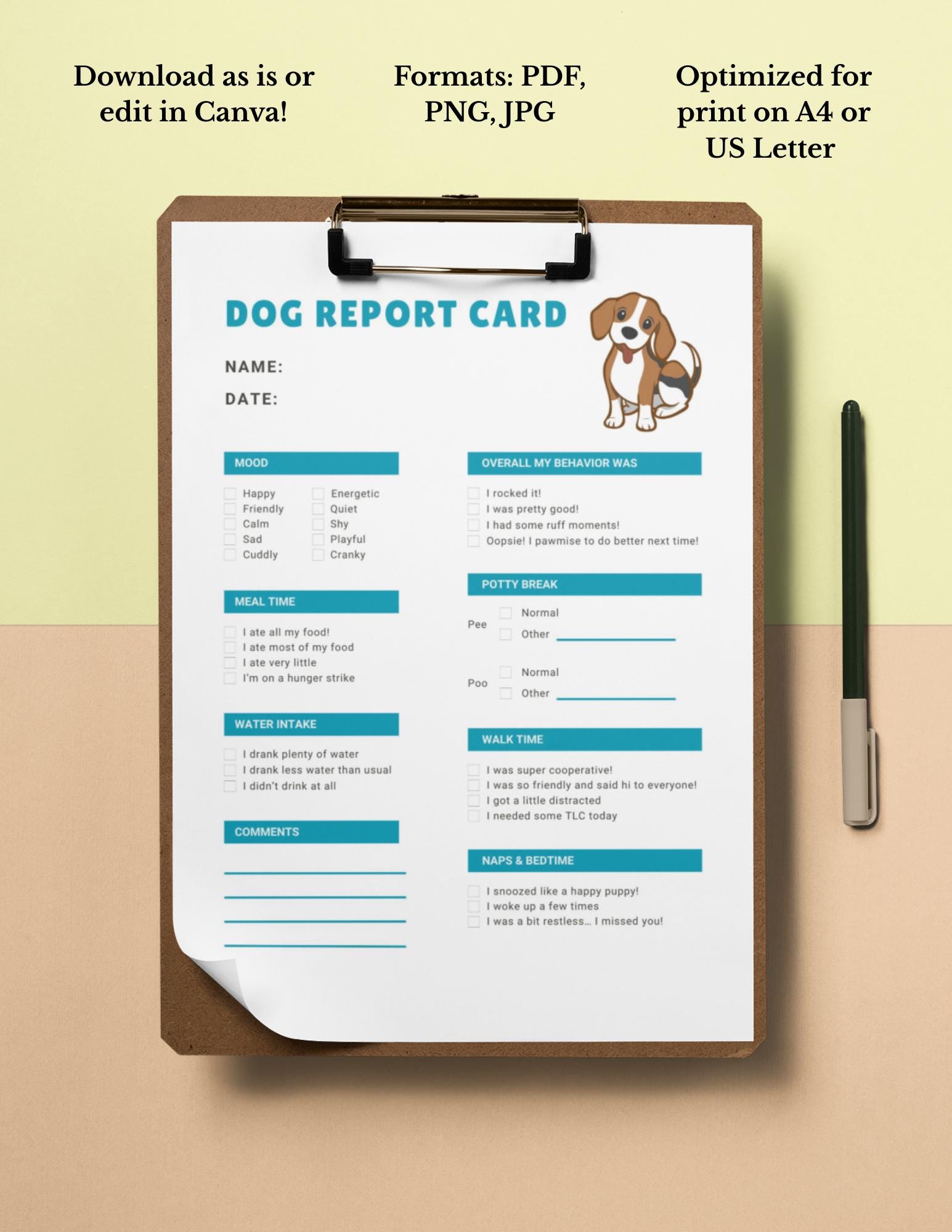 Customizable Dog Report Card: Printable Form for Pet Daycare, Boarding ...