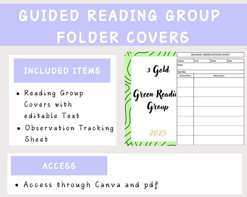 Guided Reading Group Folder Cover Sheet - Etsy