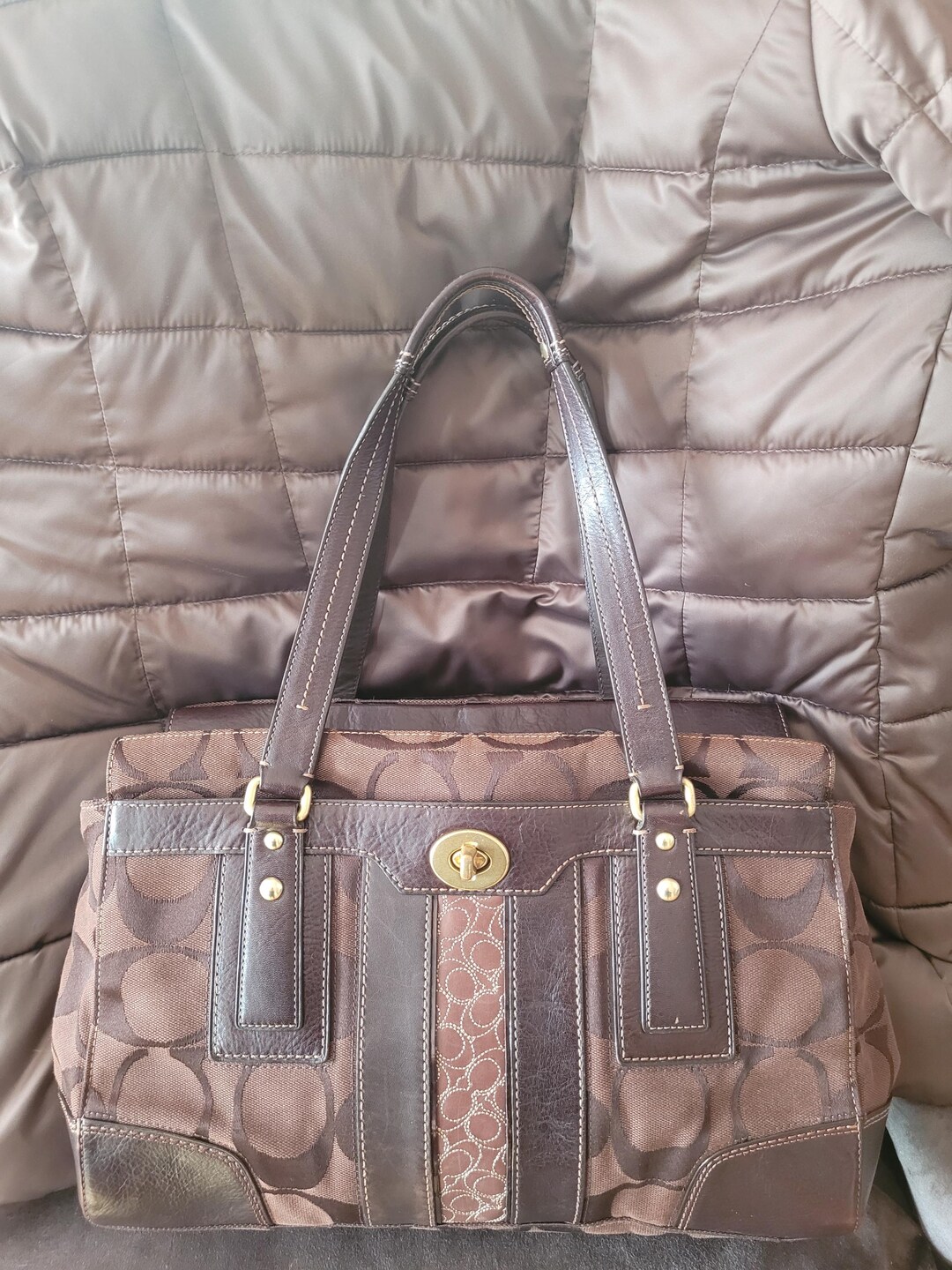 Vintage Coach Hampton Brown Canvas Signature Fabric Shoulder Bag Sachel ...