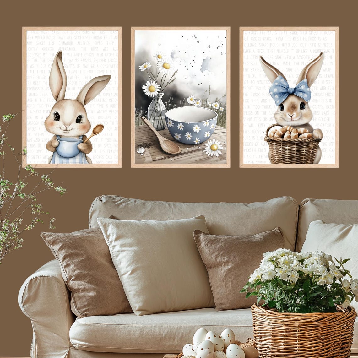 Set of 3 Easter Bunny Prints - Printable Spring Art for Instant ...