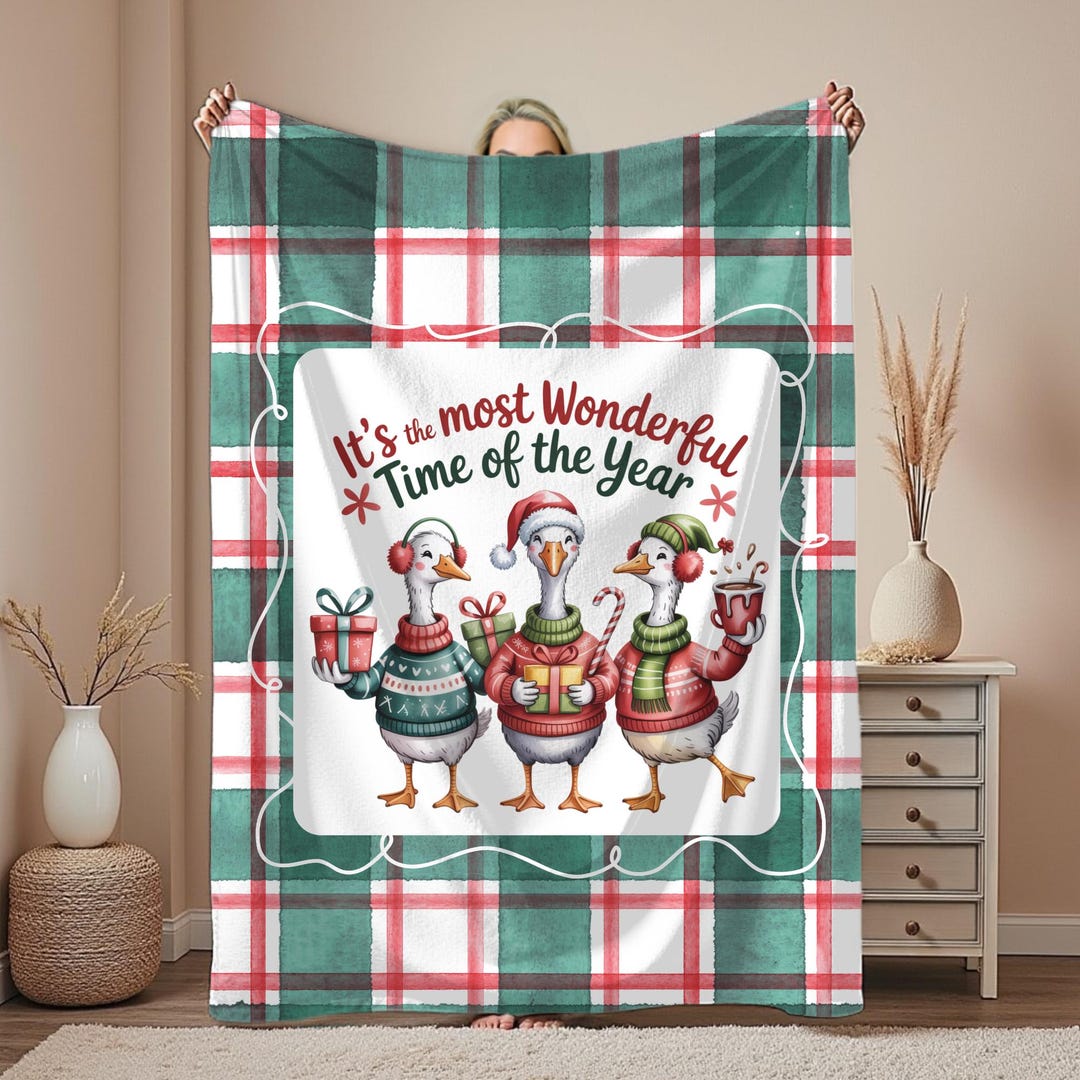 Christmas Goose Throw Blanket: Festive Holiday Plaid Velveteen - Etsy