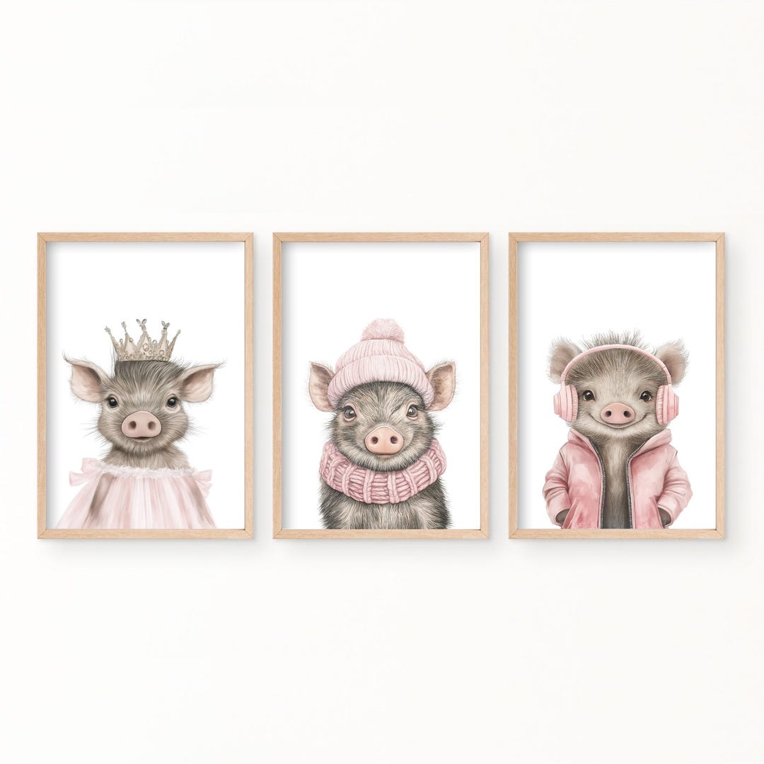 Pink Warthog Sisters Print Set: Watercolor Nursery Art (digital ...