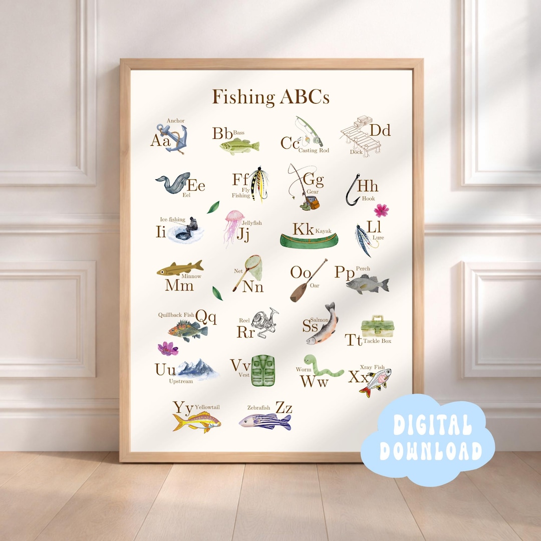 Fishing Alphabet Nursery Print, Digital Poster, ABC Print, Toddler ...