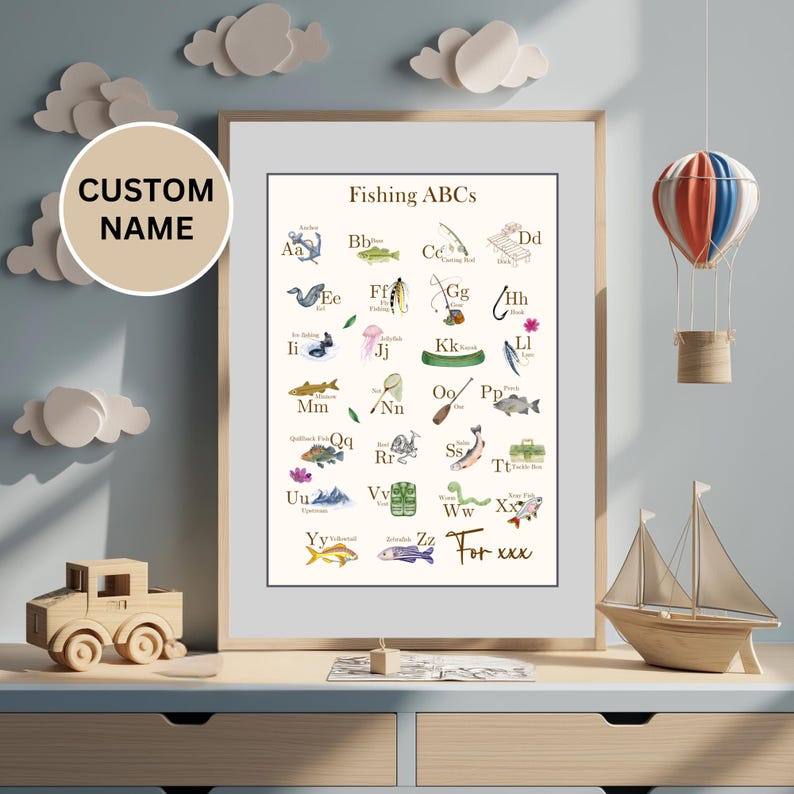 Fishing Alphabet Nursery Print, Digital Poster, ABC Print, Toddler ...