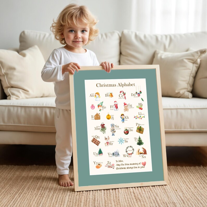 Personalized Christmas Alphabet Wall Art for Kids, Watercolor ABC ...