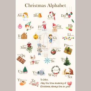Personalized Christmas Alphabet Wall Art for Kids, Watercolor ABC ...