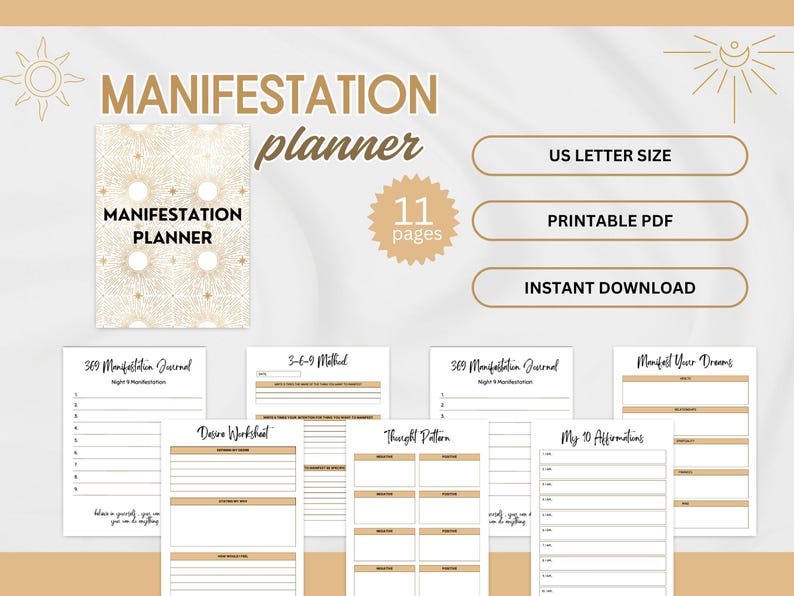 Celestial Manifestation Planner Printable, Law of Attraction, Vision ...