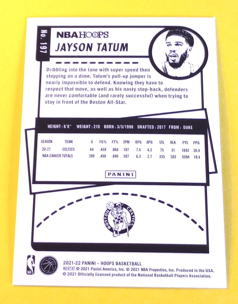Jayson Tatum Signed Autographed 2021 Panini NBA Hoops Basketball Card ...
