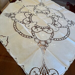Vintage White Battenberg Hand Made Tablecloth Square 43" X 43" - Etsy