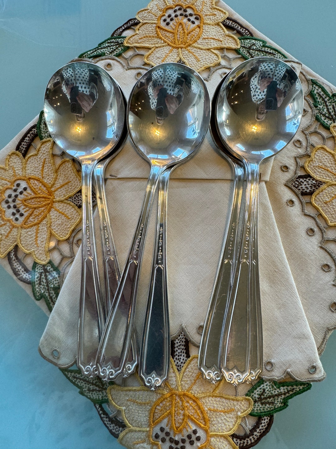 ART DECO Minton Soup Spoons Silver Plate , Cream Soup Spoons Ns Co EPNS ...