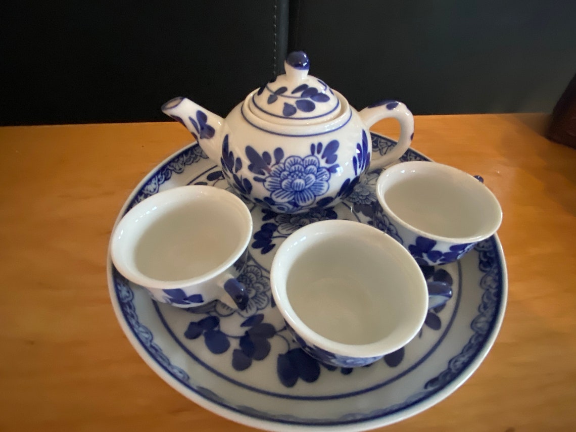 Childs Miniature Chinese Tea-set With Tray Blue and White - Etsy