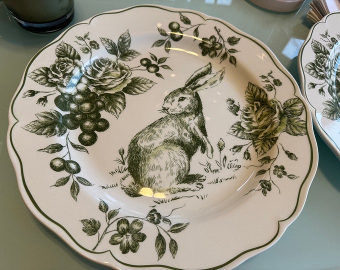 Green Toile Easter Bunny Dinner Plates by Maxcera - 11.25" Rabbit ...